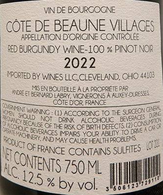 Haute-Cotes De Beaune Villages, 2022 by Domaine Labry – Wines from France